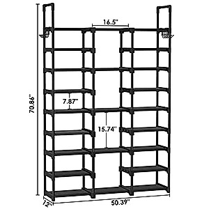 Kayfia 9 Tiers Shoe Rack Shoe Organizer Storage with Non-Woven Fabric Tall Shoe Shelf Shoe Stand Holds 50-55 Pairs Boots Sturdy Metal Shoe Rack Stackable Free Standing Shoe Racks for Entryway, Black
