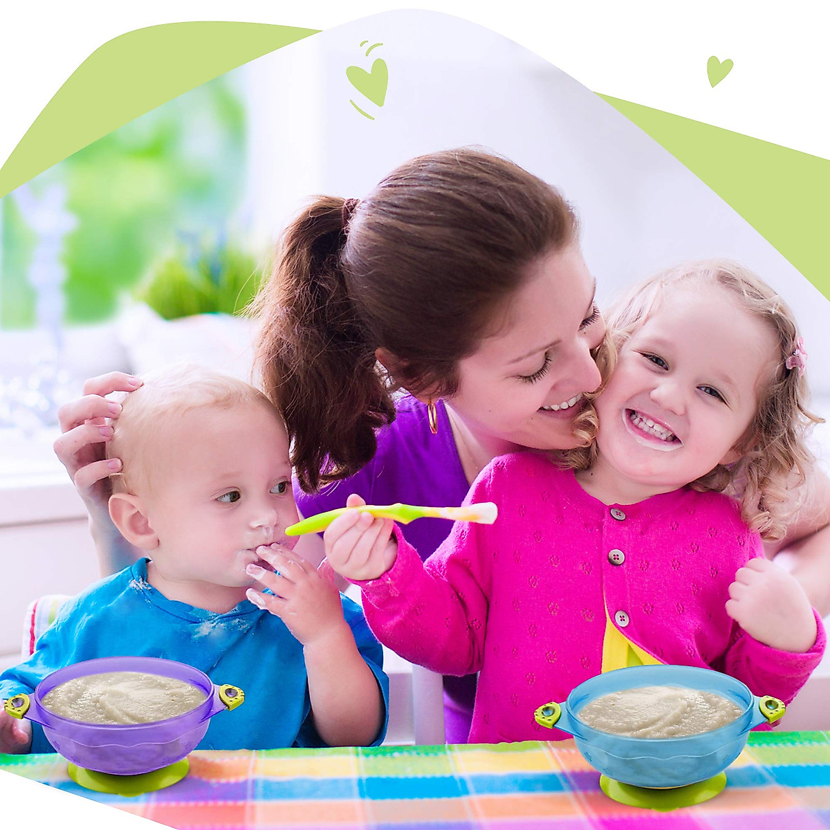 Baby Bowls with Suction - Suction Bowl for Toddlers, Set of 3 Stackable Feeding Bowls with Spill-Proof Lids, Silicone Placemat Bowl