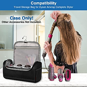SITHON Travel Carrying Case for Dyson Airwrap Complete Styler and Attachments, Portable Hanging Storage Organizer Bag with Side Pockets Compatible with Shark FlexStyle HD430(Bag Only) (Black)