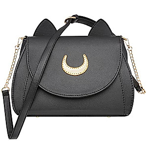 Akstore Women's Handbag Cat Purses Cosplay Sailor Moon Bag PU Leather Girls Handbag Shoulder Bags (Black)