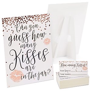 Sparkle and Bash Guess How Many Kisses Bridal Shower Game for 60 Guests for Wedding (1 Rule Board, 60 Guessing Cards)