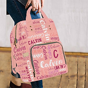 Customize Name Backpack, Text Name Logo Dark Pink Personalized Diapering Bag Backpack Nappy Baby Bags Casual Daypack Travel Shoulder Bag for Teens Unisex Hiking Camping Work Outdoor