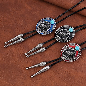 HUABOLA CALYN Bolo tie Turquoise, Native American Western Cowboy Texas Rodeo Howling Wolf Bolo ties for Men