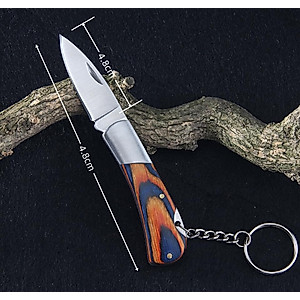 HOULIME Folding Knife, Keychain Knife, Stainless Steel and Colorful Wood Handle Pocket Knife, Blade Length 1.9In with Aluminum Gift Box