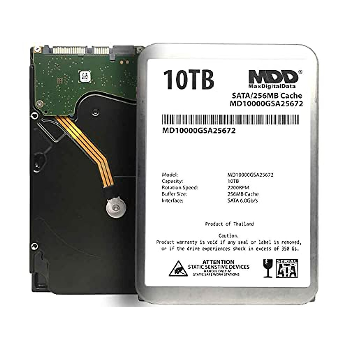 MaxDigitalData (MD10000GSA25672) 10TB 7200RPM SATA 6Gb/s 256MB Cache 3.5inch Internal Desktop Hard Drive - 3 Years Warranty (Renewed)