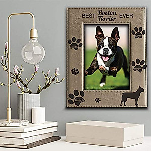 BELLA BUSTA - Best Boston Terrier Ever-Dog photo frame-Dog Lover-Engraved Leather Picture Frame (5 x 7 Vertical)
