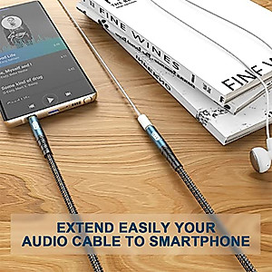 EMK Headphone Extension Cable 3.5mm AUX Extension Male to Female Stereo Audio Cable 24k-Gold Plated Connector Nylon Braided AUX Extension Cord(3.3ft/1m)