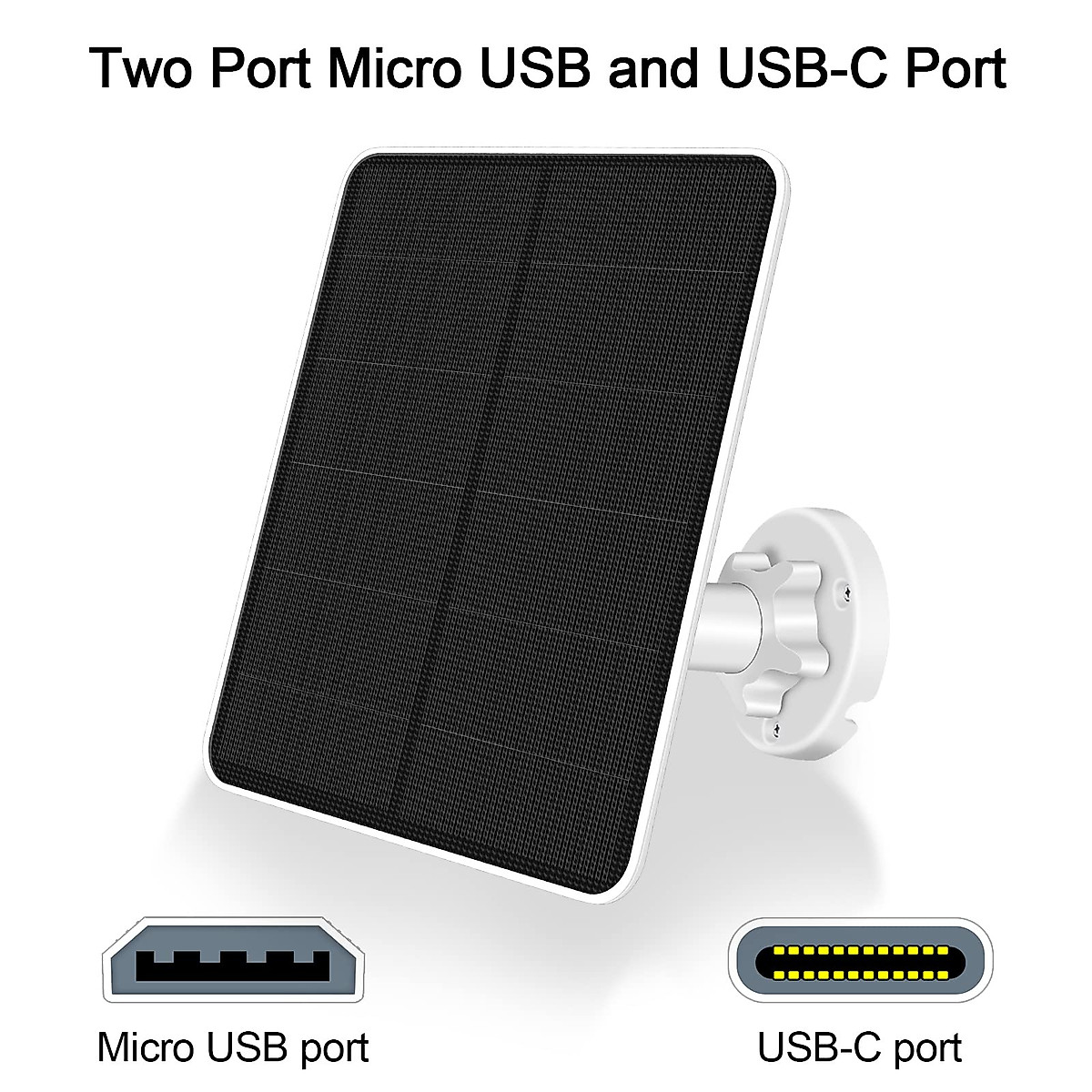 Solar Panel for Security Camera,7W Camera Solar Panel with Micro USB & USB-C Port,IP65 Waterproof Security Camera Solar Panel for DC 5V Rechargeable Battery Camera,9.8Ft Charging Cable(1 Pack)