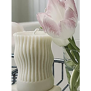 Twigs & Birch Curvy Pillar Candle (1 Ivory Artisan Hand Made) | 100% Natural Unscented Soy Beeswax Candles for Gift | Smokeless Non-Toxic Air-Purifying | Canadian Made, Slow Burning 4x3