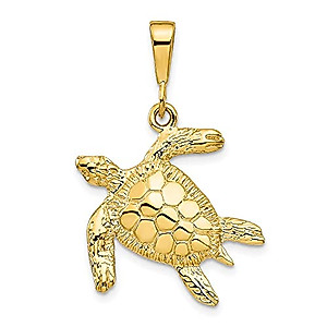 IceCarats 10K Yellow Gold Sea Turtle Necklace Charm Pendant 32mm x 21mm Only