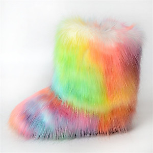 Women Winter Fluffy Faux Fox Fur Boots Plush Warm Snow Boots Luxury Footwear Girls' Furry Bottes Fashion Shoe (11, Color 1)