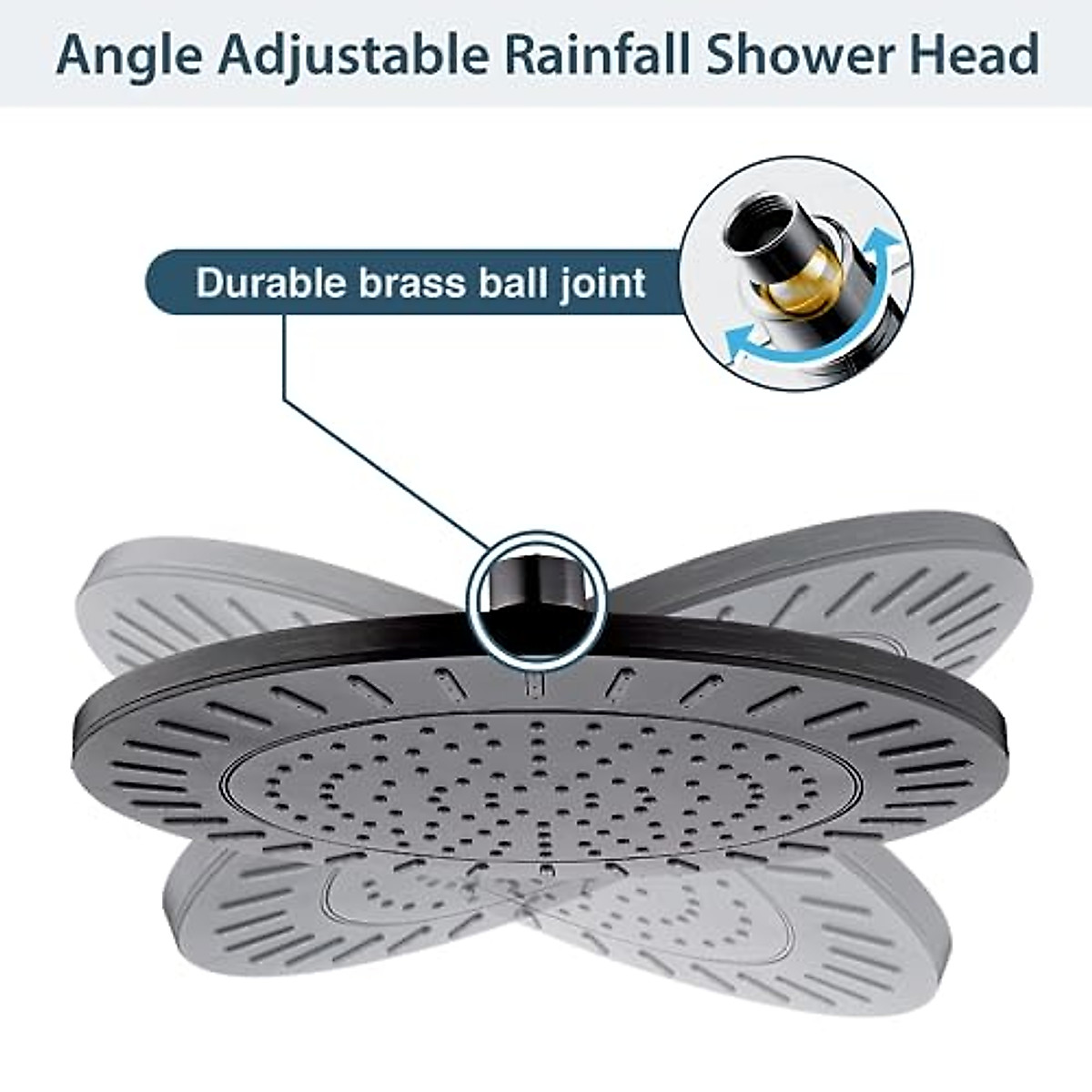 BRIGHT SHOWERS Rain Shower Head, 9 Inch High Pressure Waterfall Showerhead with Adjustable Angle and Anti-clogging Silicone Nozzles, Luxury Bathroom Overhead Shower, Oil-Rubbed Bronze