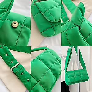 Suillty Women Girls Cloth Down Cotton Padded Shoulder Bag Nylon Quilled Padding Lattice Crossbody Bag Handbags