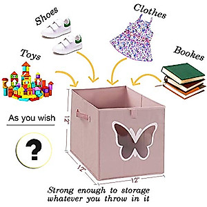 Homyfort Cube Storage Bins Organizer Container,12x12 Foldable Storage Bins Basket with Clear Window for Pantry Closet,Toys,Bedroom-Butterfly Set of 4