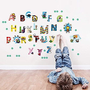ufengke Alphabet ABC and Superheroes Wall Stickers Stars Letters Wall Decals Wall Decor for Kids Bedroom Nursery
