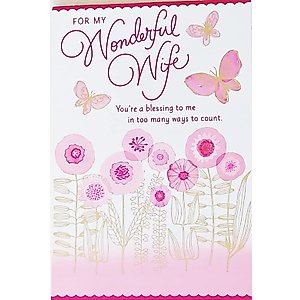 Greeting Card For My Wonderful Wife Religious Christian Happy Birthday with Butterflies - You're A Blessing To Me In Too Many Ways To Count