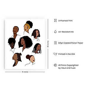 HAUS AND HUES Black Girl Wall Art & Hair Posters for Women - Black Women Art & African American Posters, Black Woman & African Art Pictures Women of Color Black Hairstyle Collage (Unframed 16x20)