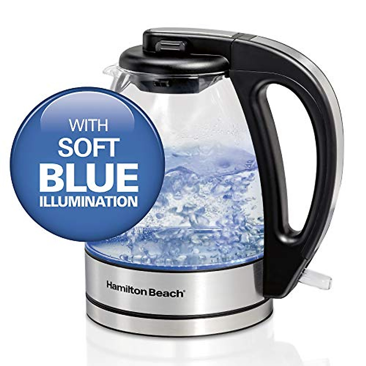 Hamilton Beach Glass Electric Tea Kettle, Clear & Fresh Grind Electric Coffee Grinder for Beans, Spices and More, Stainless Steel Blades, Removable Chamber, Makes up to 12 Cups, Black