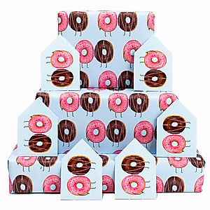 CENTRAL 23 - Blue Wrapping Paper - Donut Friends - Pink - 6 Sheets of Birthday Gift Wrap - for Girls Kids Women - Valentines Gift Wrap for Girlfriend Wife - Recyclable