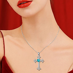 BETHZA Turquoise Cross Necklace for Women 925 Sterling Silver Real Turquoise Filigree Cross Pendant Religious Jewelry Gifts for Wife Girlfriend