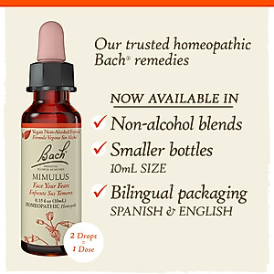 Bach Original Flower Remedies, Mimulus for Facing Fears (Non-Alcohol Formula), Natural Homeopathic Flower Essence, Holistic Wellness and Stress Relief, Vegan, 10mL Dropper