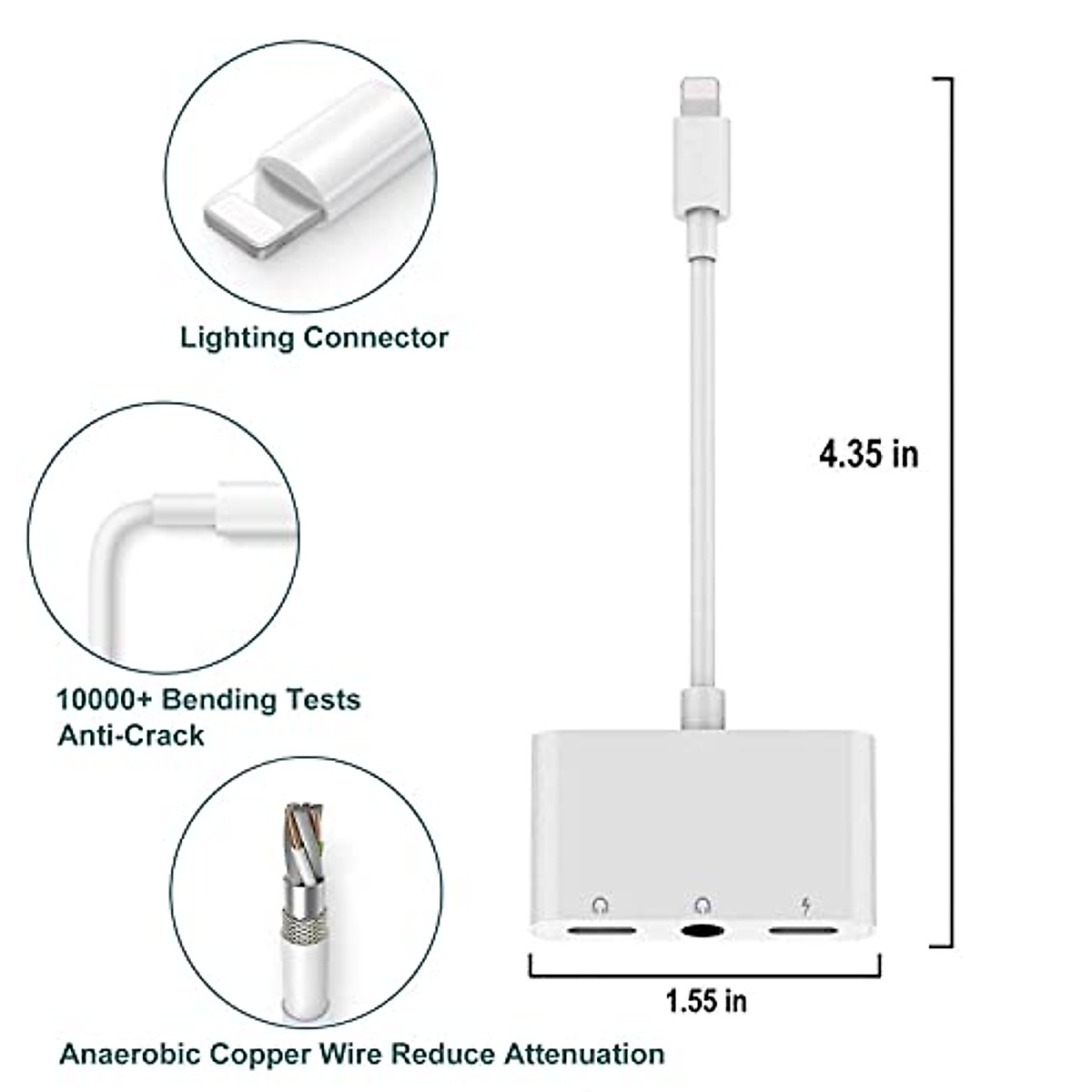 Real-EL, Lightning to Headphone Adapter 3.5mm Jack Headphone Adapter 3 in 1 Earphone and Charging Splitter for iPhone 1211SEXSXRX87 and iPad
