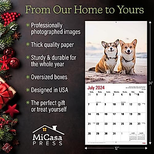 MICASA Corgis 2024 Wall Calendar 12 Month | 12" x 24" Open | Thick & Sturdy Paper | Giftable | Calendar 2024