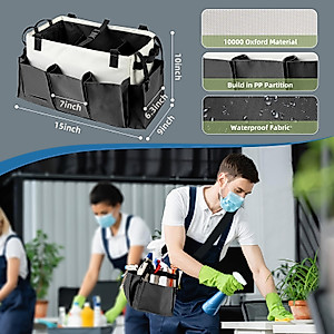 GudoInsole Large Wearable Cleaning Caddy Bag, Cleaning Supplies Organizer with 2 Foldable Dividers 2 Detachable Dividers Handle Shoulder and Waist Straps for Cleaners Housekeepers