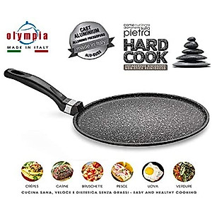 Olympia Hard Cook 11.8 Inch Non-Stick PFOA-Free Die-Cast Aluminum Crepe Pan, Made in Italy
