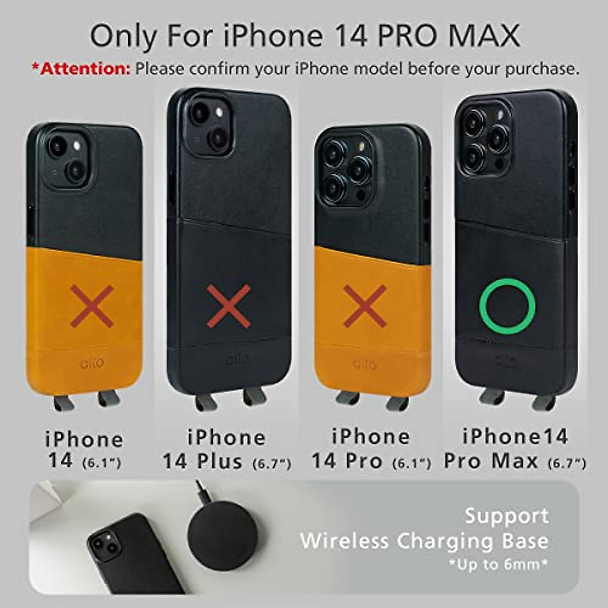 alto Crossbody Leather Case Designed for iPhone 14 Pro Max, Anello Drop Protective Italian Leather Card Wallet Case with Detachable Lanyard Strap (6.7 inch, iPhone 14 Pro Max, Brown and Black)