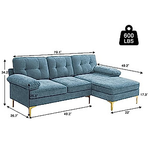 MAEVIS 79" Modern Sectiaonal Fabric Sofa Couch for Living Room,Comfortable Small Sofa, Chenille L Shaped Sofas with Solid Wood Frame, Detachable Cover and Armrest, Easy to Install(Light Blue)
