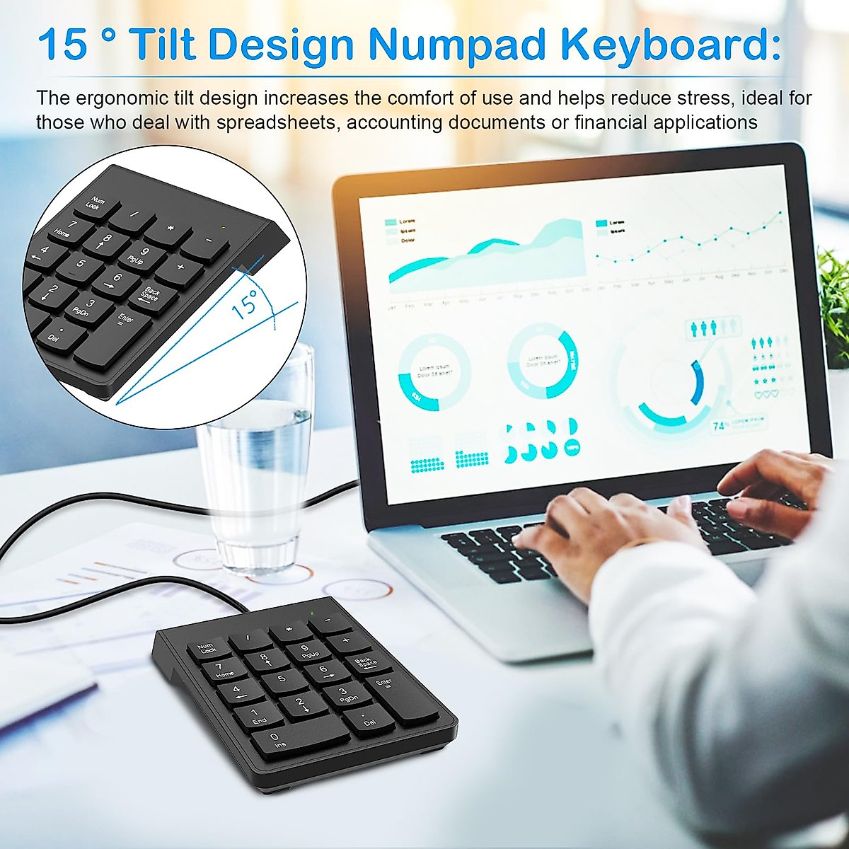 USB Numeric Keypad Numpad Portable Slim Mini 10 Key Number Pad Keyboard for Laptop Desktop Computer PC, Compatible with ChromeBook Surface Notebook, Tax Accountant Calculate Office Travel & Home