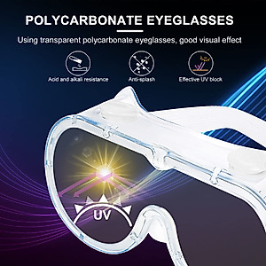 TGS 12 Pack Safety Goggles Anti Fog Protective Safety Glasses Over Eyeglasses Scratch Resistant Protective Coating Eye Protection Clear, Vented Panoramic Lenses with Extreme Impact Resistance