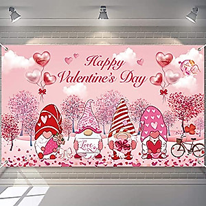 Large Valentine's Day Backdrop Banner, Valentines Wall Gnome Love Heart Tree Backdrop, Happy Valentines Day Banner for Valentine Party Supplies Wedding Propose Marriage Decoration (72.8 * 43.3Inchs).