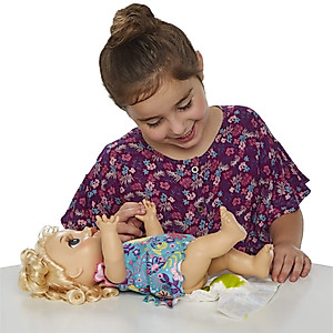 Baby Alive Happy Hungry Baby Blond Curly Hair Doll, Makes 50+ Sounds & Phrases, Eats & Poops, Drinks & Wets, for Kids Age 3 & Up, Brown/A (E4894)