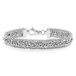 Miabella Italian 925 Sterling Silver Byzantine Beaded Mesh Link Chain Bracelet for Women, 925 Handmade in Italy (Length 7.00 Inch (Small))