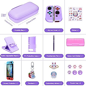 innoAura Switch Case for NS Switch 19 in 1 Switch Accessories Bundle with Switch Carrying Case, Switch Game Case, Switch Screen Protector, Switch Stand, Switch Thumb Grips (Purple)