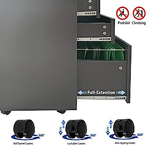 Koifuxii Wood Filing Cabinet for Home Office 3 Drawer,Vertical File cabinets for Home Office,Mobile Lateral Rolling Filing Cabinet, Printer Stand with Storage,for Letter/Legal / A4 Size Files