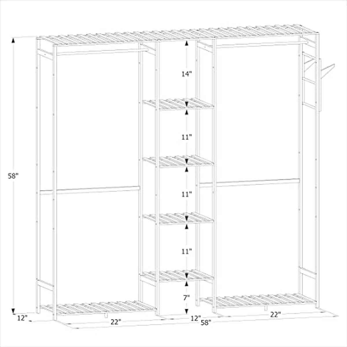 MoNiBloom Bamboo Clothes Rack with Double Rods and Storage Shelves Free Standing Open Wardrobe Rack for Hanging Clothes and Storage for Bedroom Living Room, Natural