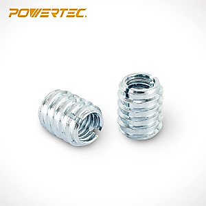 POWERTEC 50 Pcs 3/8”-16 Threaded Inserts for Wood | Nut inserts, Wood Inserts, Screw Inserts for Wood, Suitable for Hardwood, Softwood, Plywood, Woodworking and Wood Furniture | 18mm Length (QTI1004)