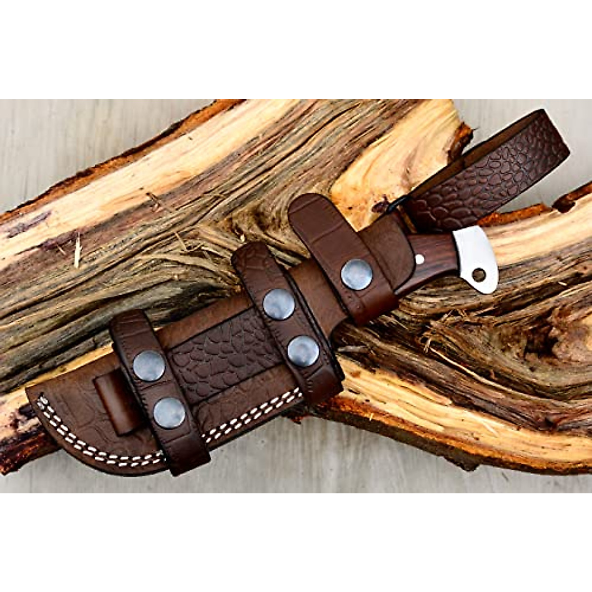 ALZAFASH Horizontal Carry Knife, Tracker Knife with Sheath, Hunting Knife with 1095 Carbon Steel Blade, Camping Knife, Hiking Knife