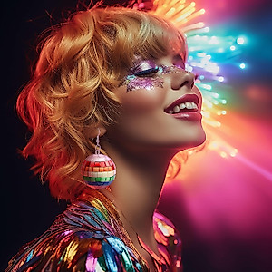 Disco Ball Earrings for Women Discoball Dangle Earrings 70s Accessories Rave Big Halloween Costume