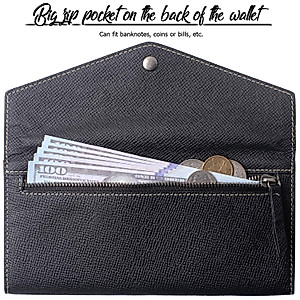 Borgasets Women's Wallet Leather RFID Ultra Thin Envelope Purse Travel Clutch with ID Card Holder and Phone Pocket (Crosshatch Black)