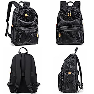 Black BackPack for Boys and Men, 15.6 Inch Laptop BackPack College Students School Bookbag with USB (Camo)