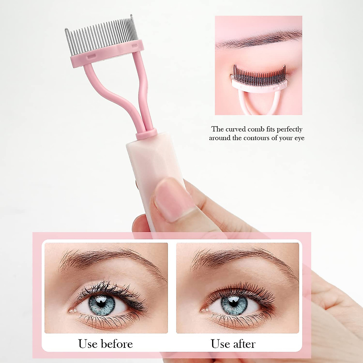Eyelash Curler and Eyelash Comb Set with 2 Refill Pads (Pink)