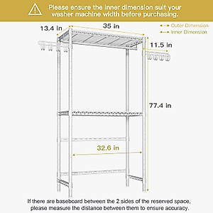 Ulif U12 Over Washer and Dryer Storage Shelves, Laundry Room Storage Rack for Organization, Clothes Drying Rack for Hanging Clothes and Towels, 35" W x 13.4" D x 77.3" H, White