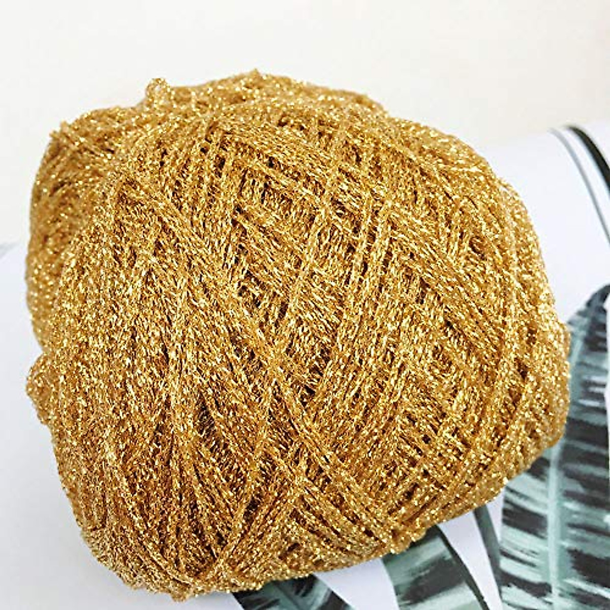 Clisil 860yd Gold Lurex Yarn 3.52oz Shining Yarn Glitter Sparkle Yarn Metal Yarn DIY Fancy Sparkle Yarn Crochet Knitting Sweater Scarf Yarn Accessory Yarn