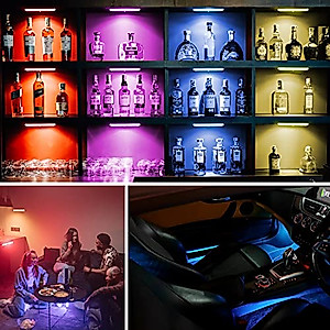 Under Cabinet Lighting Wireless with Remote, 48 LED Rechargeable Under Cabinet Lights, Kitchen Counter Lights Dimmable LED Closet Lights RGB Bar for Shelf, Car, Hallway, 15 Color Changing, 6 Pack