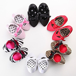 Newborn Baby Girls Shoes Bowknot Soft Sole Crib Shoes (0-6 M, Leopard)