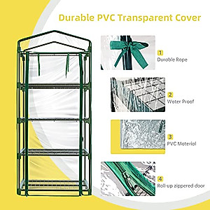 Mini Greenhouse with Grow Light , 4 Tier 27.2"L×19.9"W×61.8"H Portable Greenhouse with Zippered PVC Cover for Seed Starting Trays , Dimmable 2ft 60W Plant Light for Indoor Plant with Timer by Bstrip